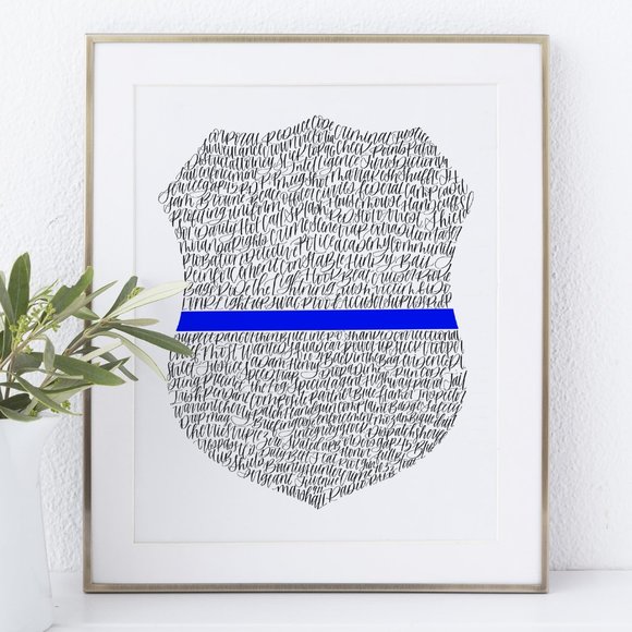 StoneFawx Studios | Wall Decor | Thin Blue Line Police Word Art White ...